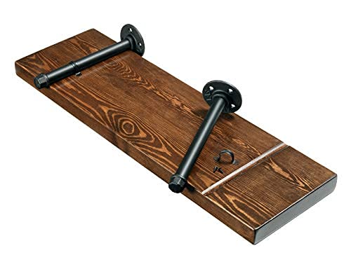 Mark One Home Goods 3 Tier Wood Shelves with Black Pipe Brackets (Dark Walnut, 3 Tier)
