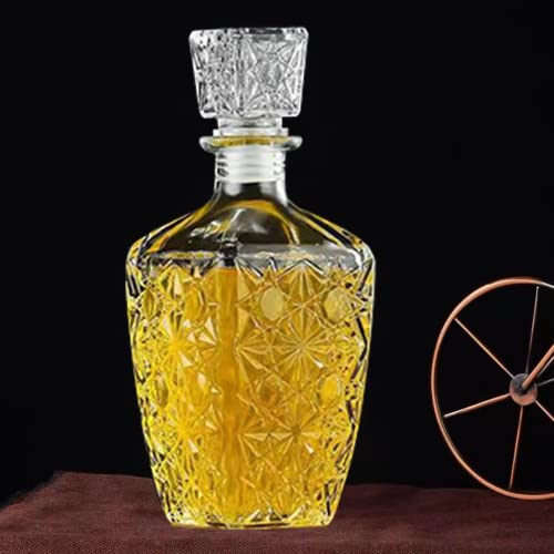 Cadamada Glasses Decanter,26 oz Diamond Pattern Wine Bottle with Lid,Delicate Decanter Set-for Tequila, Brandy, Scotch and Vodka, Gift Giving, Bar and Party Decoration (3pcs)