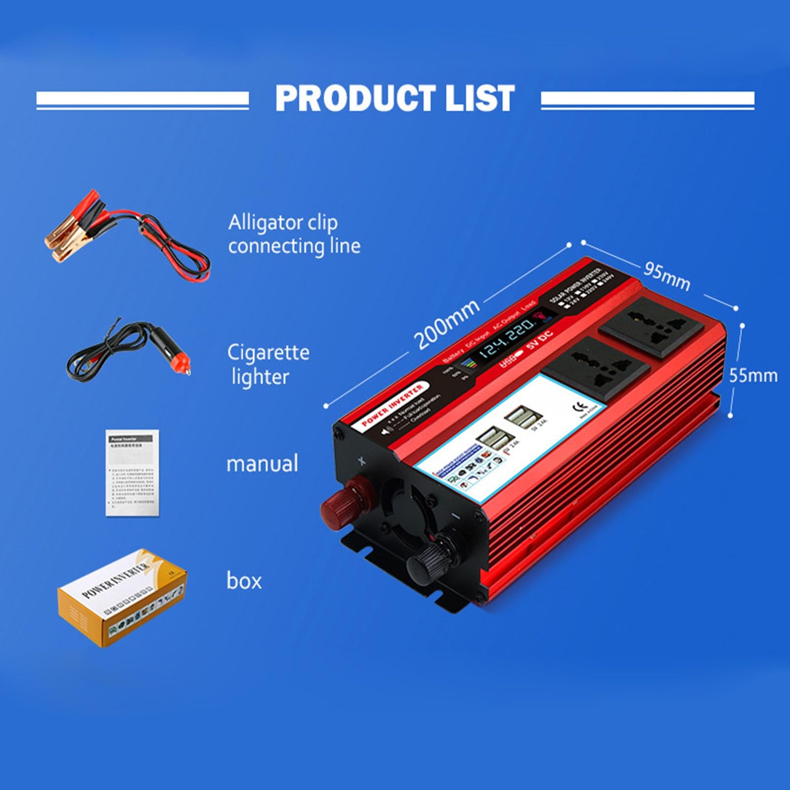 500W Car Inverter 12v 220v Solar Inverter 4usb Mobile Phone Charger with LCD Display Dual Socket Power Converter (Size : 24V-110V)