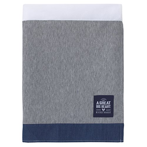 Disney Mickey Mouse 4 Piece Hello World Denim/Star/Icon Nursery Crib Bedding Set, Navy, Grey, White