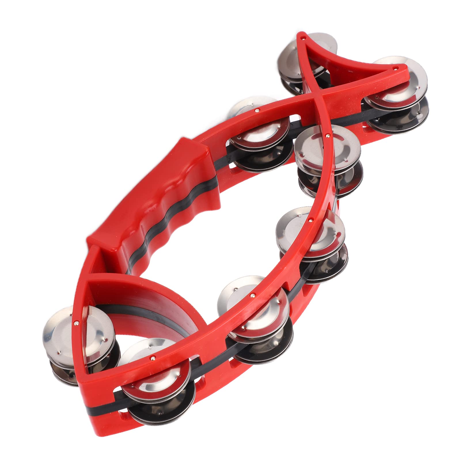 Tambourines Double Row Tambourines Fish Shaped Tambourine Hand Bell Handbell Handheld Percussion Rhythm Instrument for Party Children Adults(Red)