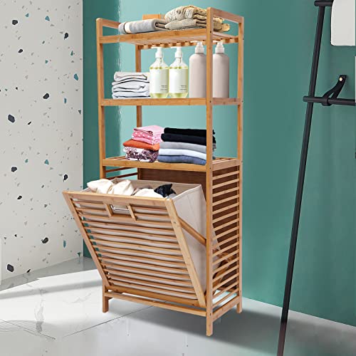 Bamboo Laundry Hampers Storage Basket Clothes Storage Shelf Organizer Bathroom Rack,Laundry Room Shelves