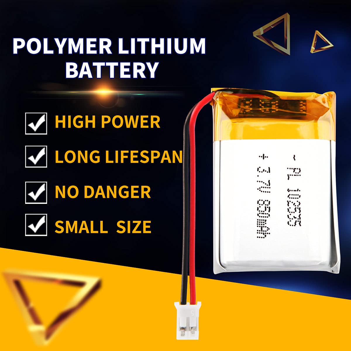 YDL 3.7V 850mAh 102535 Lipo Battery Rechargeable Lithium Polymer ion Battery Pack with PH2.0mm JST Connector