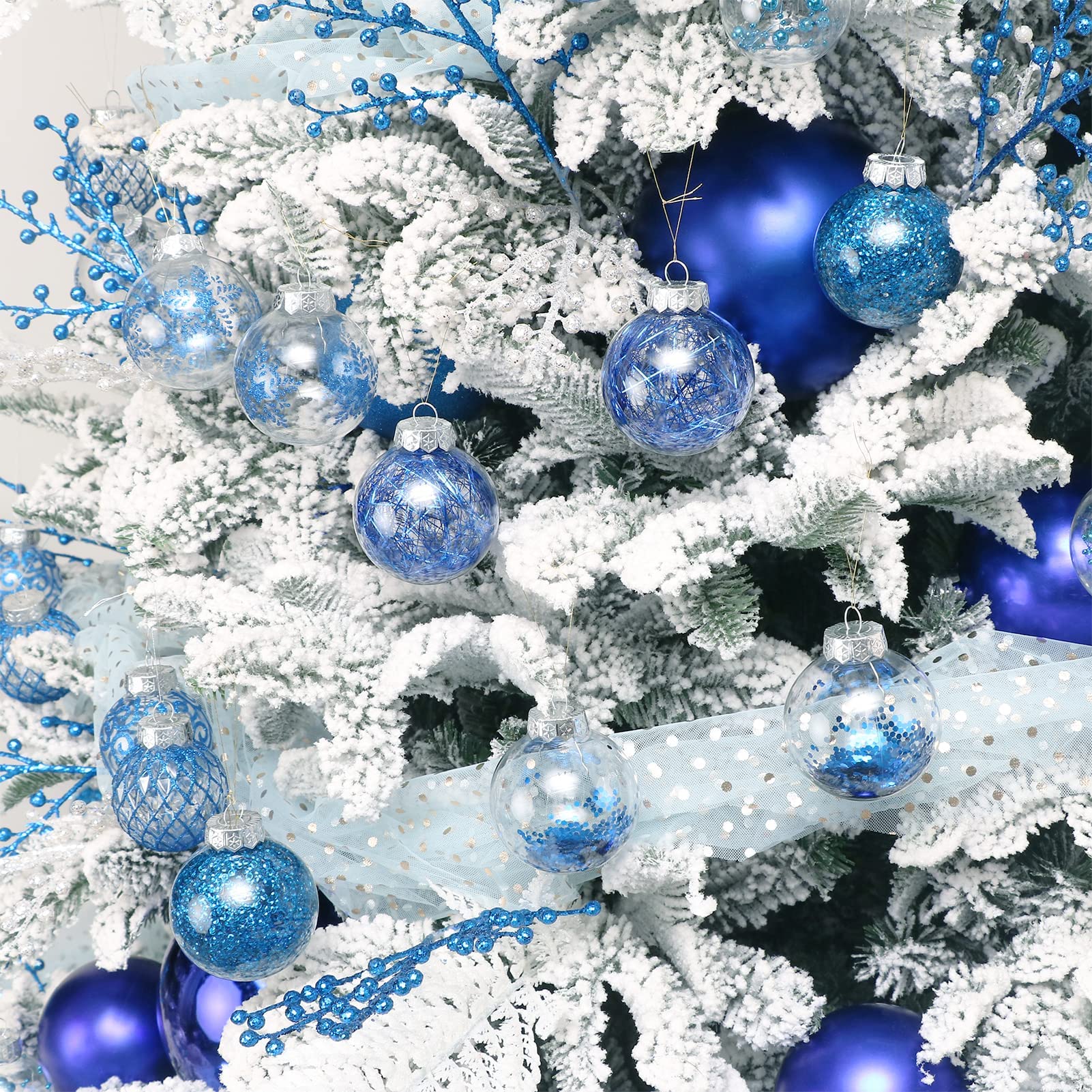 60MM/2.36" Clear Christmas Ornaments Set, 25PCS Shatterproof Decorative Hanging Ball Ornament with Stuffed Delicate Decorations, Xmas Tree Balls for Holiday Party - Green.