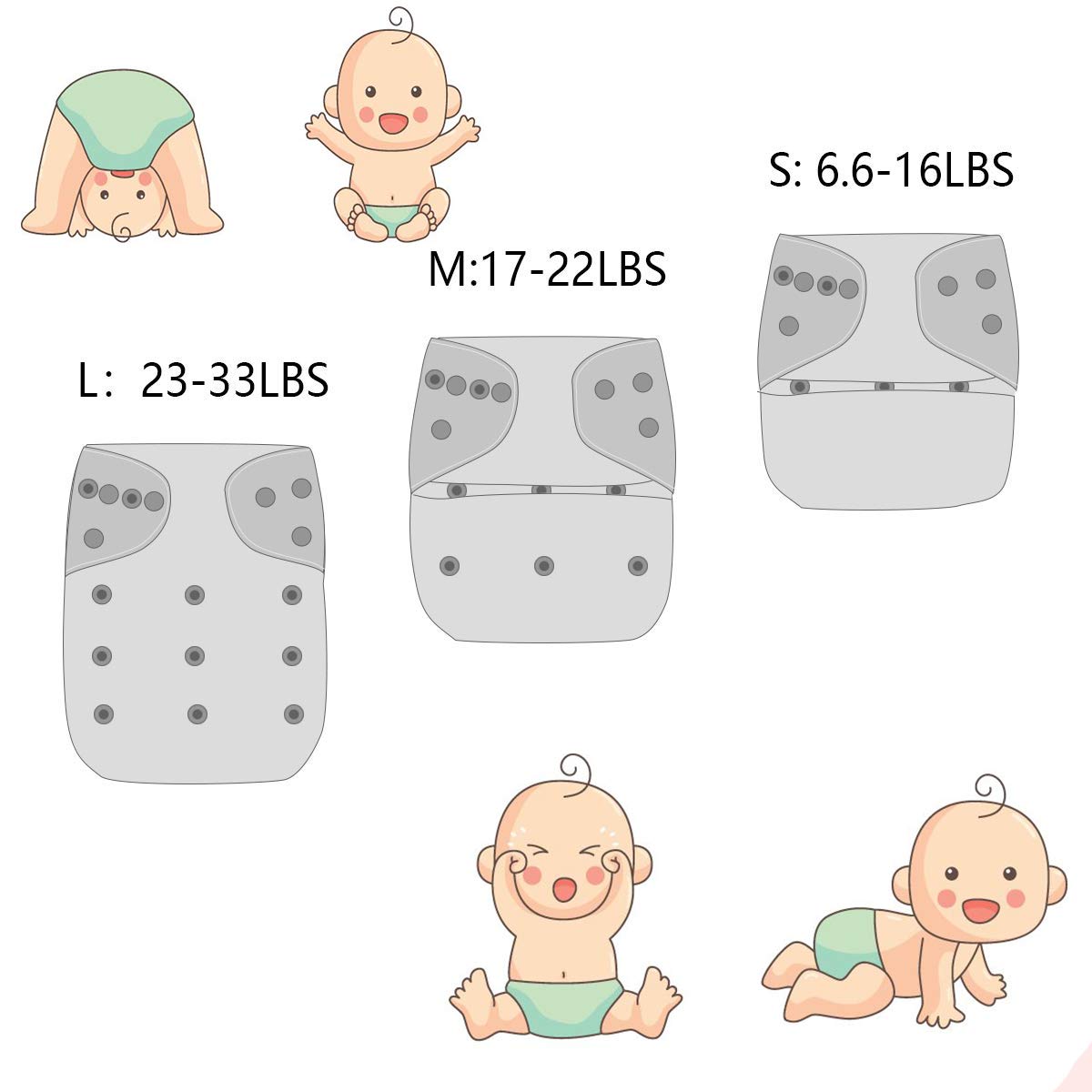 DoDo Bear Cloth Diapers Washable Pocket Nappy, 6pcs Cloth Diapers+6 Inserts +1 Wet Bag +1 Roll Liners (color1)