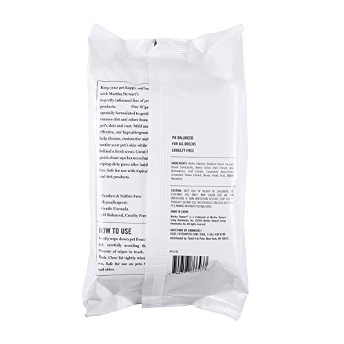 Martha Stewart for Pets Lemongrass Verbena Cat Wipes | Hypoallergenic Cat Bath Wipes, 100 Count | Easy and Effective Way to Clean your Cat Without A Bath