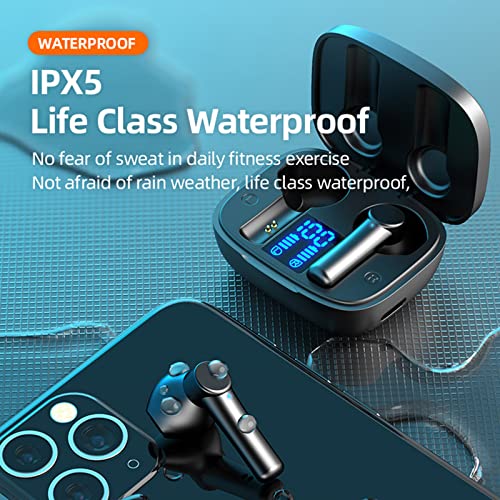 BANAAO Bluetooth 5.0 Wireless Digital Display Earbuds - IPX5 Waterproof Touch-Control Wireless Mini Stereo Noise Cancellation Earphones with Charging Case for Office Outdoor Sport Working