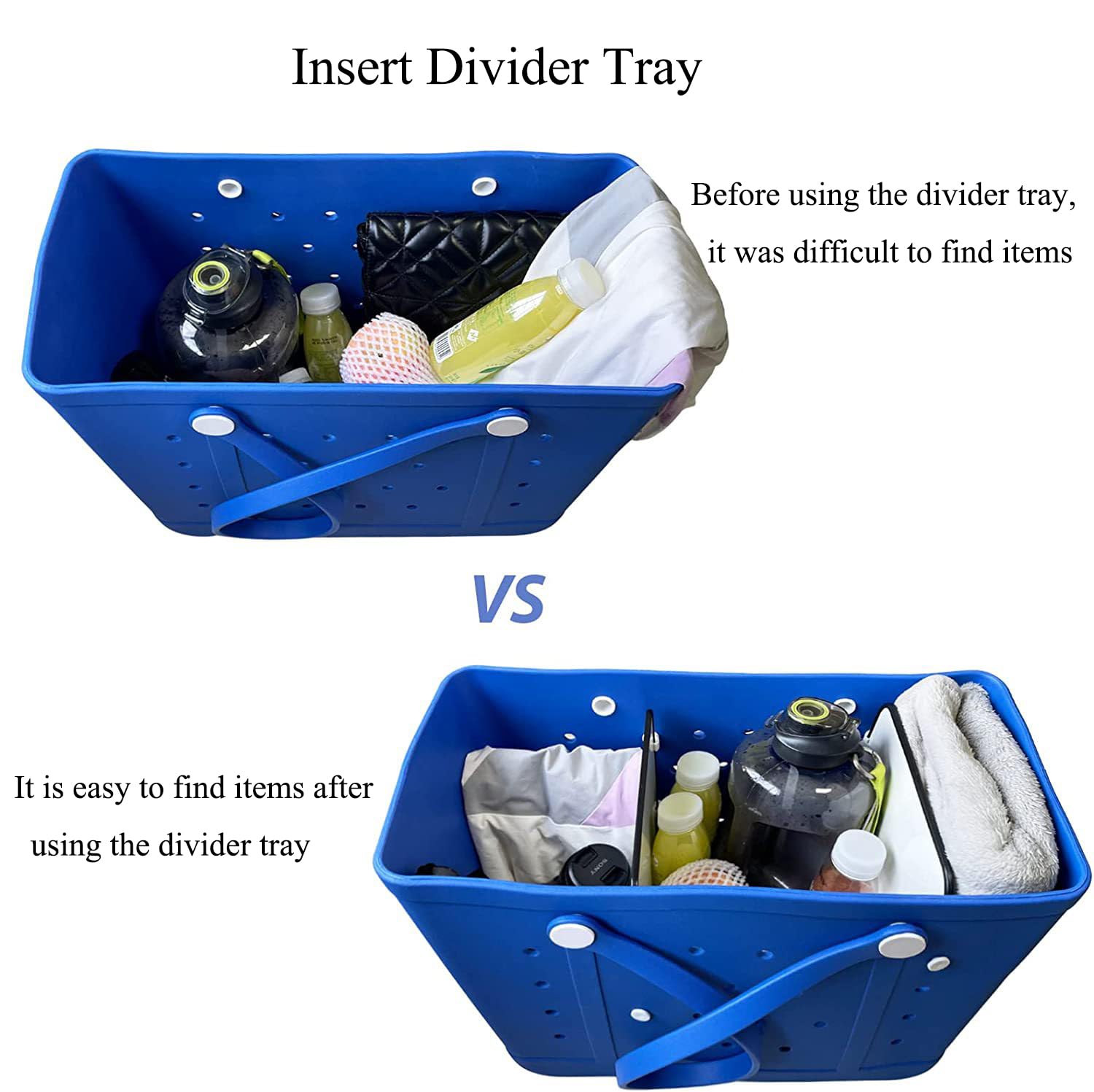 AKDHFGR 2Pcs Divider Tray & 3Pcs Hooks Compatible with Bogg Bag Accessories Inserts,Adjustable Divider Tray for Divide Space Storage,Insert Charms Key Cup Holder Connector, White