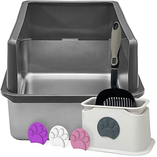 iPrimio Cat Litter Scooper with Deep Shovel -Easy Cleaning Litterbox - Modern Scooper Holder -Works with All Metal and Plastic Scoopers