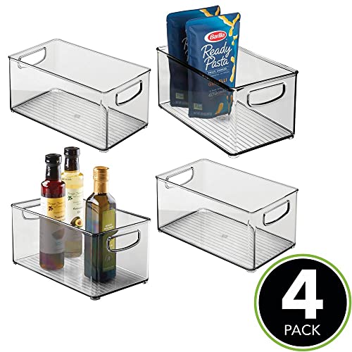 mDesign Plastic Kitchen Organizer - Storage Holder Bin with Handles for Pantry, Cupboard, Cabinet, Fridge/Freezer, Shelves, Counter - Holds Canned Food, Snacks - Ligne Collection - 4 Pack - Smoke Gray