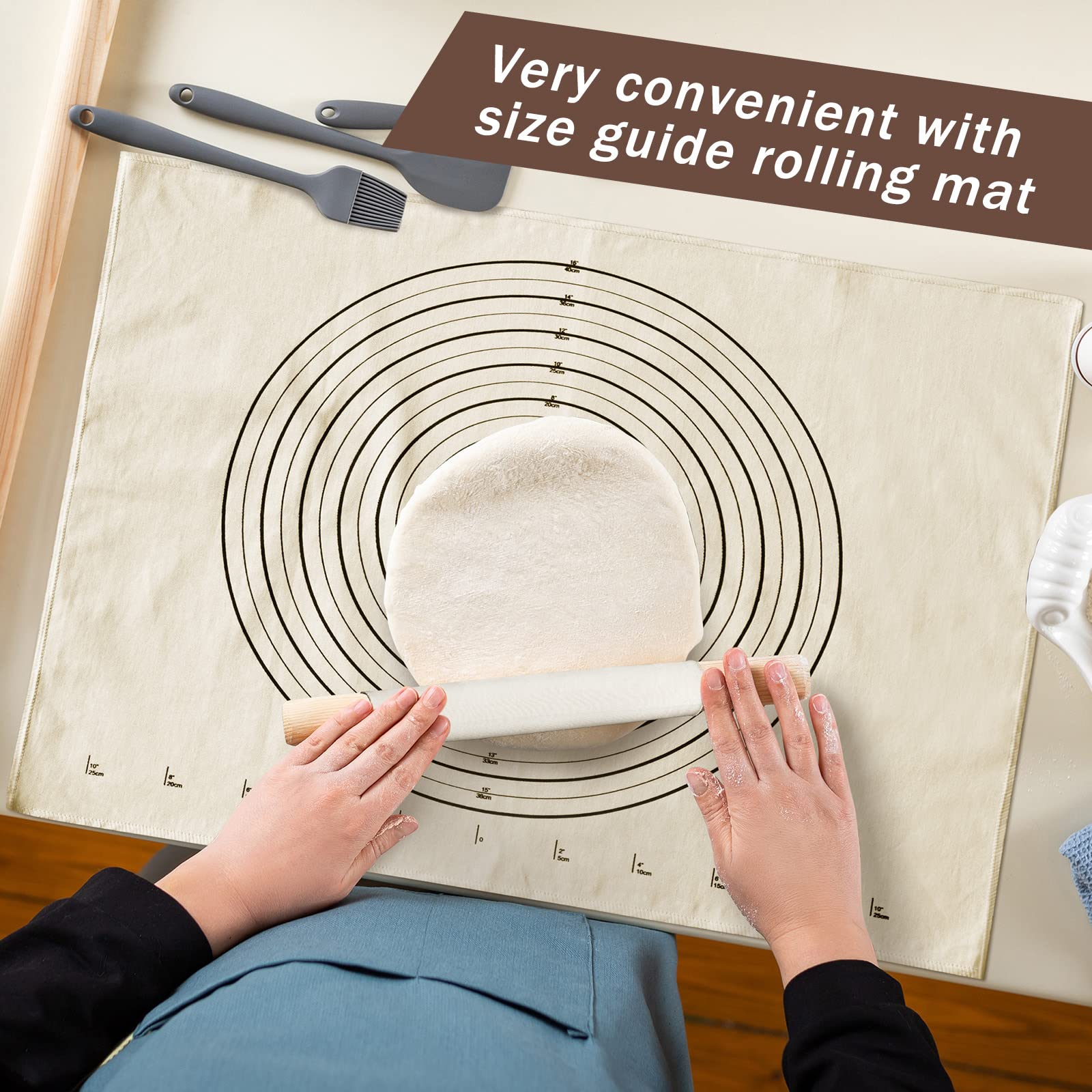 6 Pcs Pastry Cloth and Rolling Pin Cover Set Includes 2 Pcs 25 x 20 Inch Large Cotton Pastry Mat 4 Pcs 14 x 2.5 Inch Rolling Pin Cover Sleeves for Dough Bread Pie Baking Kitchen Supplies