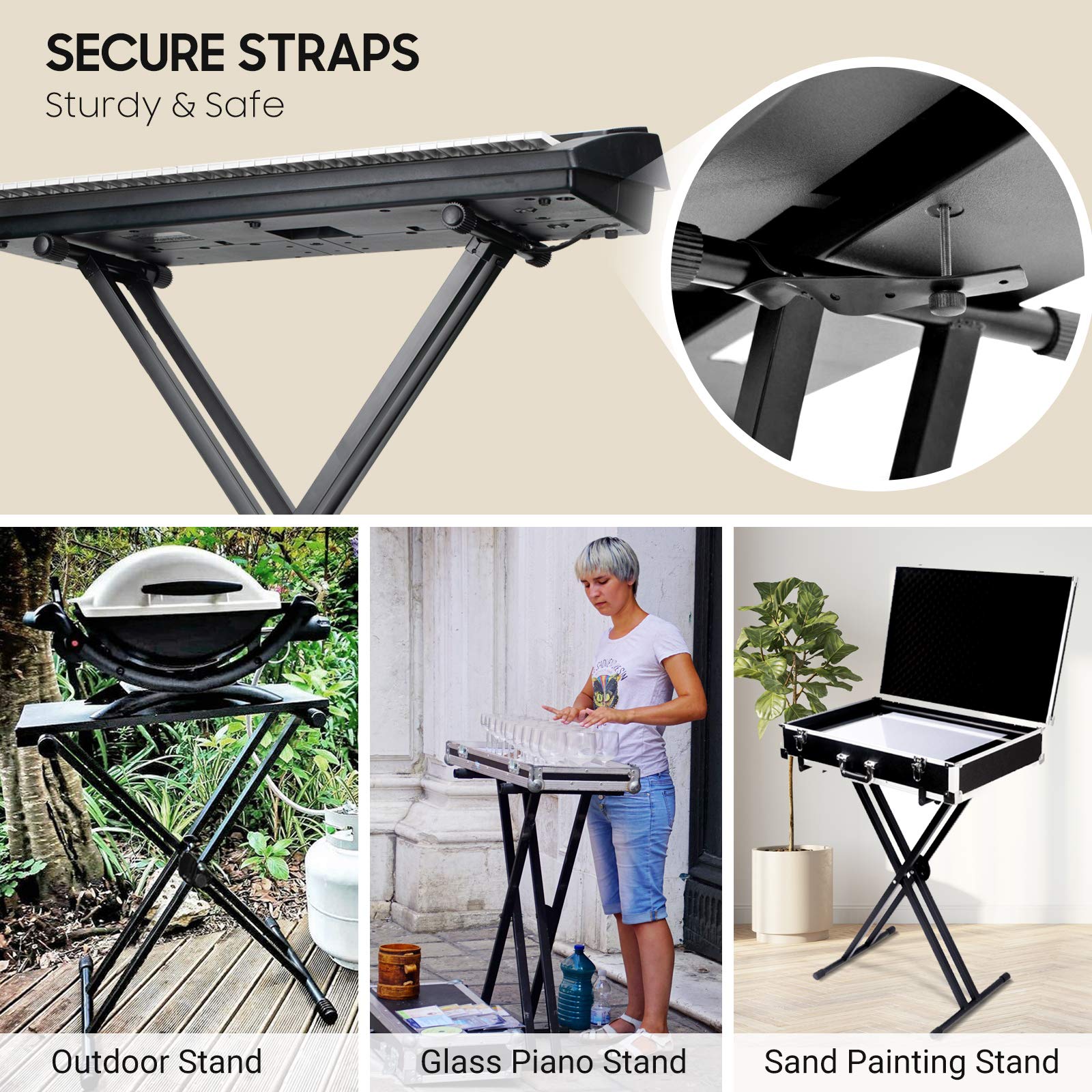 CAHAYA Adjustable Keyboard Stand Double Braced X Style Digital Piano Stand with Locking Straps for 61 76 88 Keys CY0245