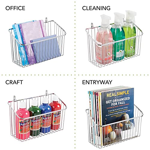mDesign Small Metal Wire Wall Mounted Storage Organizer Basket Bin for Hanging in Kitchen, Garage, Entryway, Mudroom, Bedroom, Bathroom, Laundry Room - Unity Collection - 2 Pack - Chrome