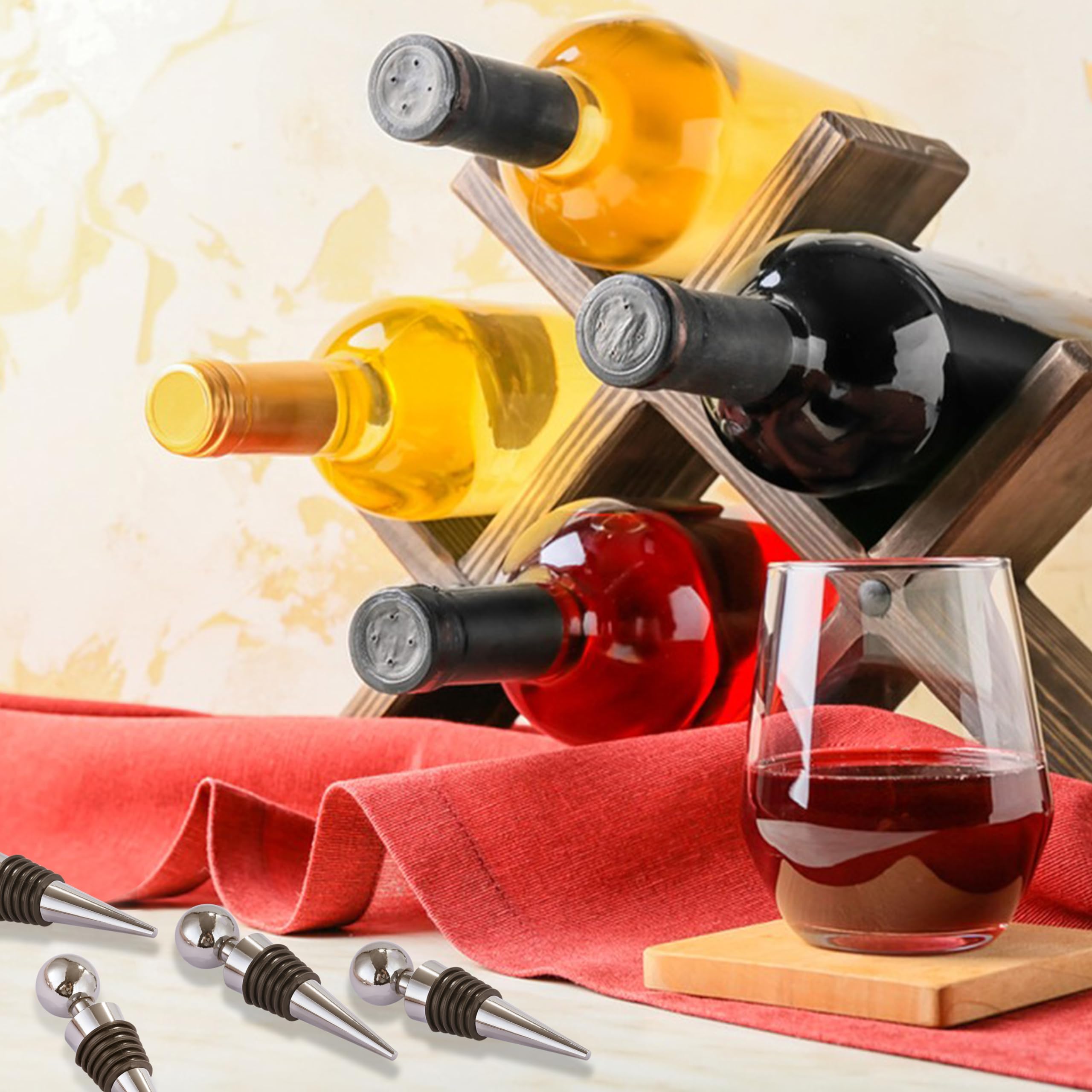 4PCS Wine Stopper, HIA Reusable Leak Proof Wine Stoppers, Premium Materials (Aluminium Alloy + Silicone) Wine Bottle Stopper, Wine Corks for Bar, Camping, Party, Wedding