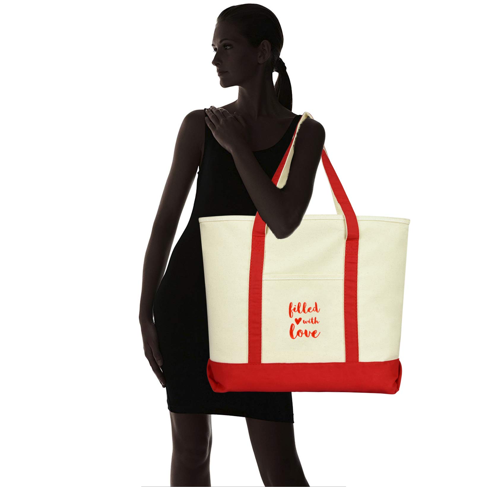 DALIX Filled With Love Cute Cotton Tote Bag in Red