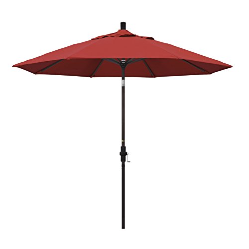 California Umbrella 9' Round Aluminum Market Umbrella, Crank Lift, Collar Tilt, Bronze Pole, Red Olefin