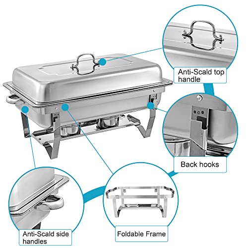 Chafing Dish Buffet Set 4 Packs,8 Quart Stainless Steel Foldable Rectangular Chafing Full Size Food Pan,Chafing Servers With Covers buffet servers and food warmers for parties wedding outdoor banquet