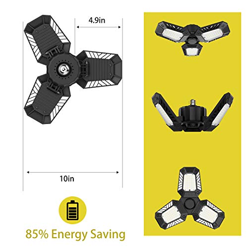 60W 5000K LED Garage Lights LED Garage Light Bulb, Garage Light with Adjustable Wings, LED Shop Light for Workshop, Warehouse, Working Light (1Pack)