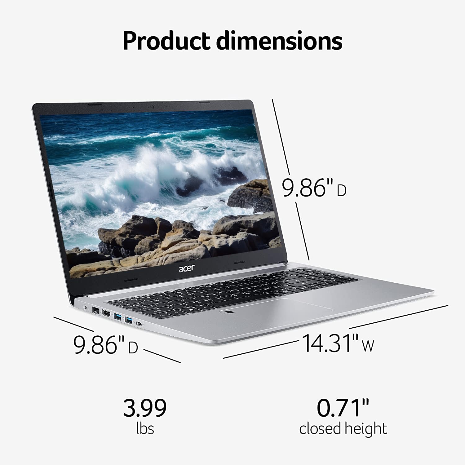 Acer 15.6'' Aspire 5 Slim Laptop with Backlit KB & Fingerprint Reader, AMD Ryzen Quad-Core Processor, 36GB RAM, 1TB SSD, RJ-45 Ethernet Port, Wi-Fi 6, Webcam, HDMI, NLY MP, Windows 11, Silver