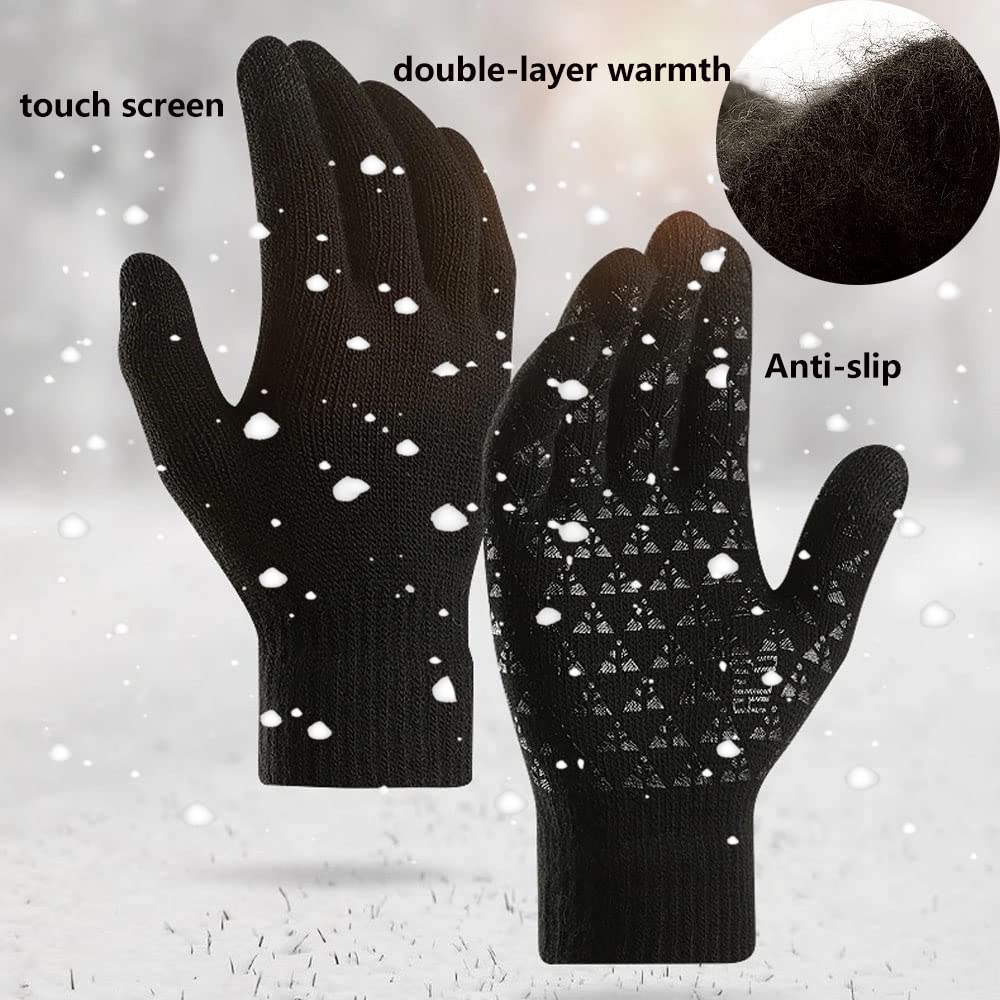 6 Pieces Winter Beanie Hat Scarf Gloves Set for Men and Women,Knitted Skull Cap Winter Hat Touchscreen Gloves Neck Warmer