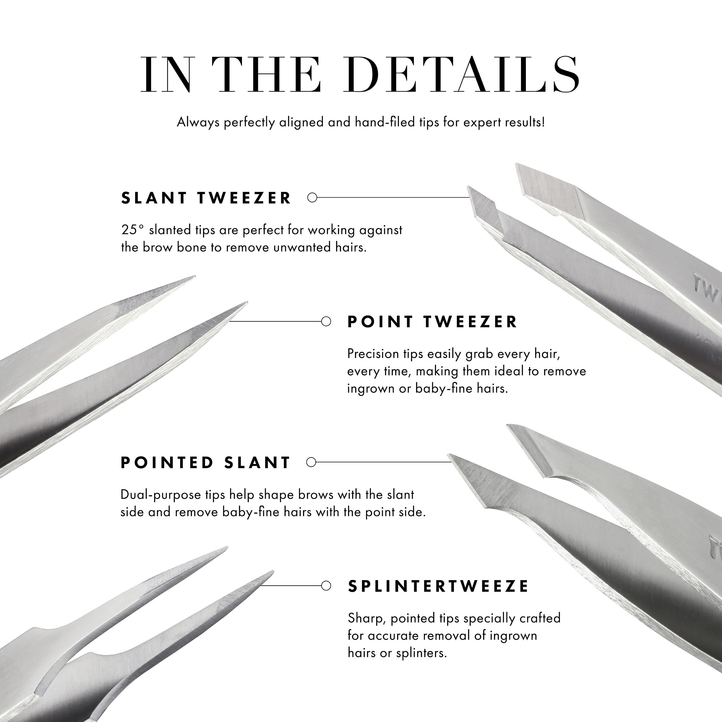 Tweezerman Stainless Steel Slant Tweezer - Eyebrow Tweezers for Women and Men (Classic Stainless)