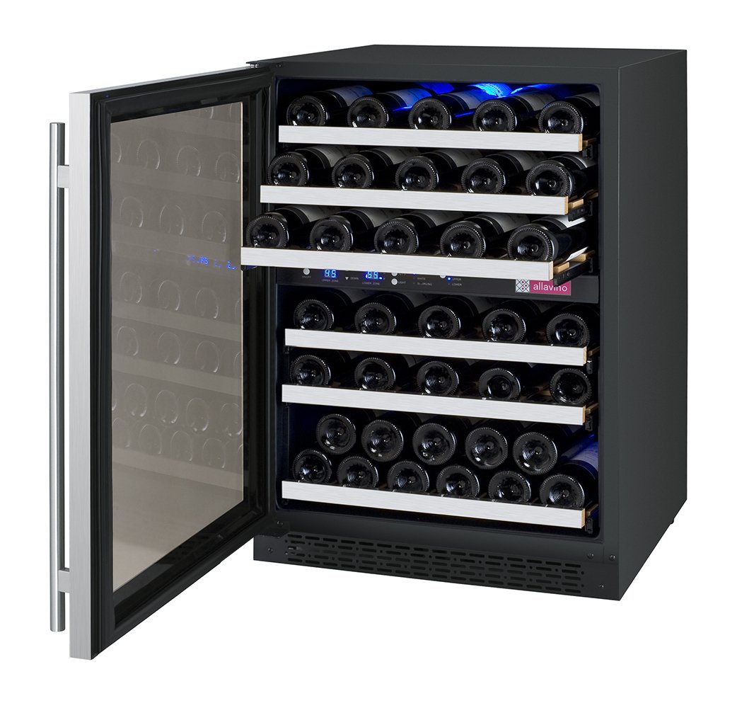 Allavino 24" Wide FlexCount II Tru-Vino 56 Bottle Dual Zone Stainless Steel Right Hinge Wine Refrigerator