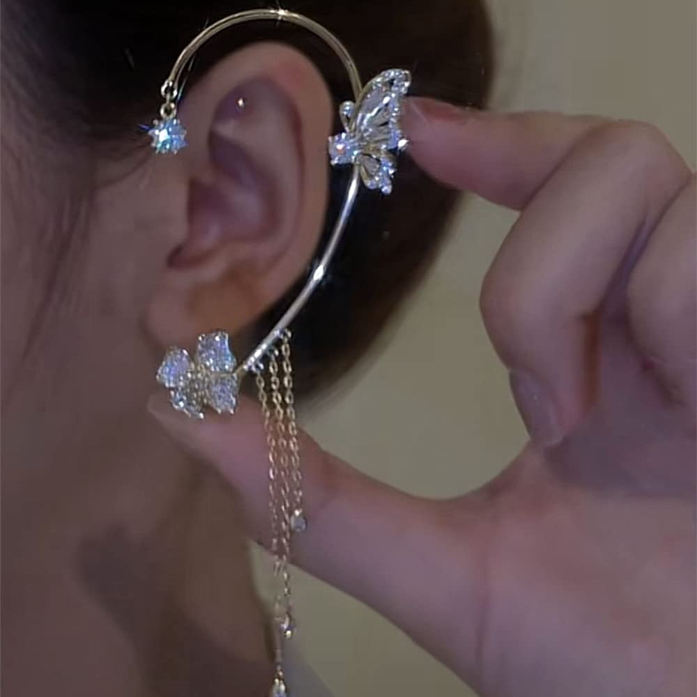 4PCS Women's No Pierced Ear Clips Butterfly Flower Flying Swallow (4PCS Butterfly Flower Ear Clips)