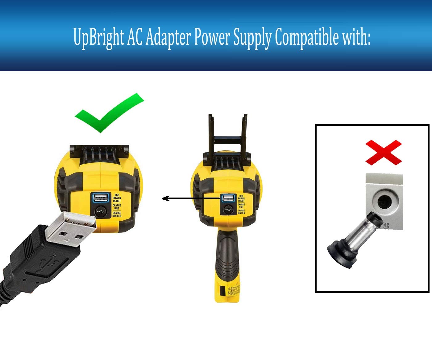 UpBright 5V USB AC/DC Adapter Compatible with Stanley FATMAX SL10LEDSL SL10LEDS TL600PS TL600PSC TL450PS Zero Trace TL1KPZ TL1KPS BB24PS Yellow Black-Trim SAT3S Satellite Lumen LED Flashlight Charger