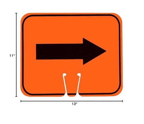 Cortina ABS Plastic Traffic Cone Sign, "Reversible Arrow" 03-550-2WA, 12.75" Width x 10.375" Height, Orange on Black
