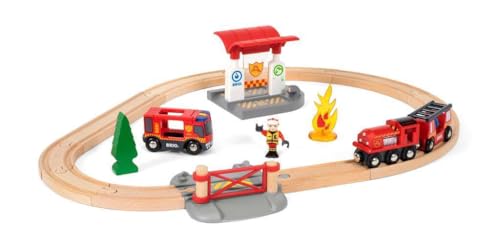 BRIO 33815 Rescue Firefighter Set | 18 Piece Train Toy Set with Fire Truck and Accessories | Kid-Friendly Wooden Tracks | Ideal for Toddlers Aged 3 and Up