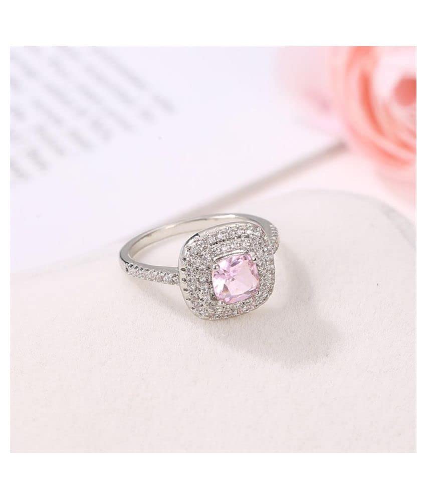 925 Sterling Silver Squer Rings for Women & Girls,Engagement Wedding Band Jewelry | Pink Cushion Cut Diamond Ring (10)