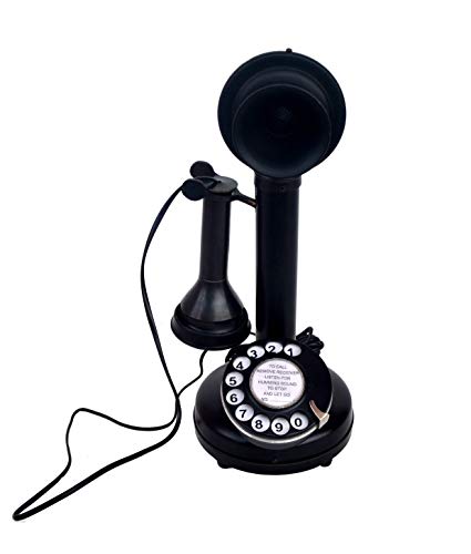 Antique Replica Rotery Dial Home Decor Candlestick Antique Finish Desk Telephone (Black 1)