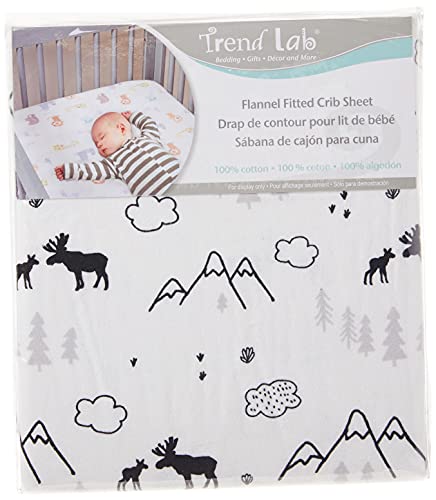 Lumberjack Moose Deluxe Flannel Fitted Crib Sheet-Moose and Mountain Print, Cotton Flannel, Black, Gray, White, Fully Elasticized, 10 in Deep Pockets, Fits Standard Crib Mattress 28 in x 52 in