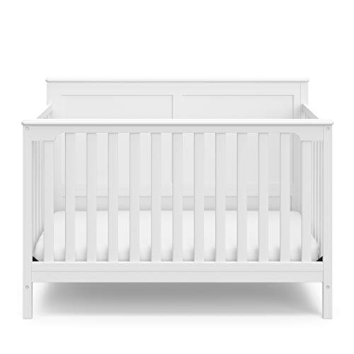 Storkcraft Alpine 5-in-1 Convertible Crib (White) β GREENGUARD Gold Certified, Converts to Toddler Bed and Full-Size Bed, Fits Standard Full-Size Crib Mattress, Adjustable Mattress Support Base