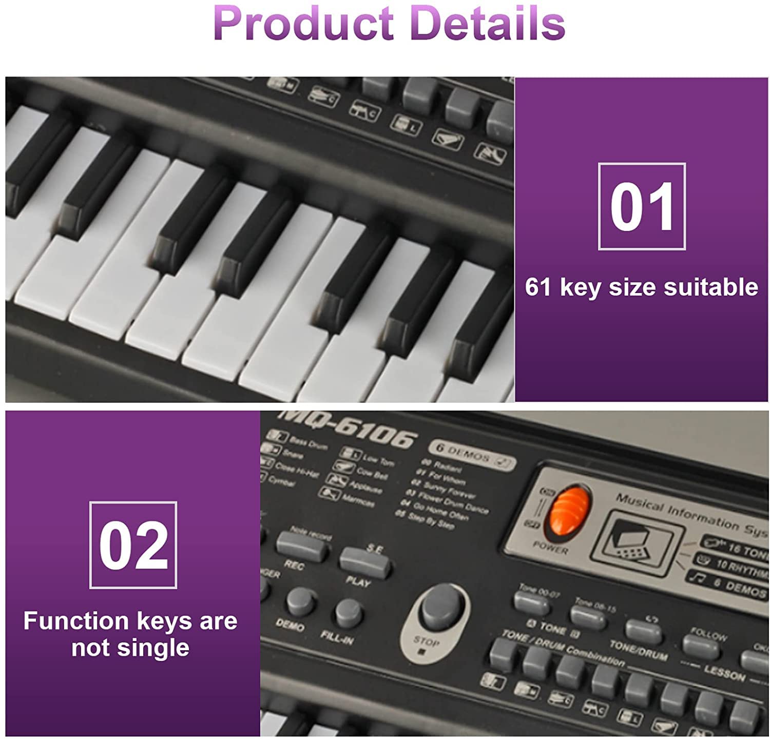 61 Key Digital Music Piano Keyboard for Kids,Portable Electronic Musical Instrument,Multi-function Keyboard with Microphone Gifts for Boys and Girls