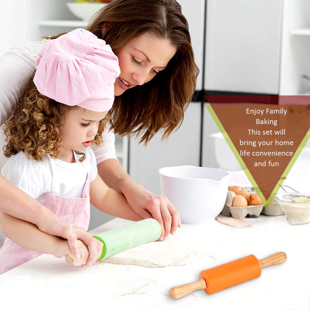 Alimat PluS Silicone Rolling Pin - Dough Roller for Pizza, Cookie with Wooden Handle & Nonstick Surface - 2 Pack Rolling Pins for Baking (9+12 Inch)
