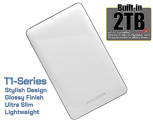 Avolusion T1 Series 2TB USB 3.0 Portable External Hard Drive for PC, Mac, Playstation & Xbox (White) - 2 Year Warranty