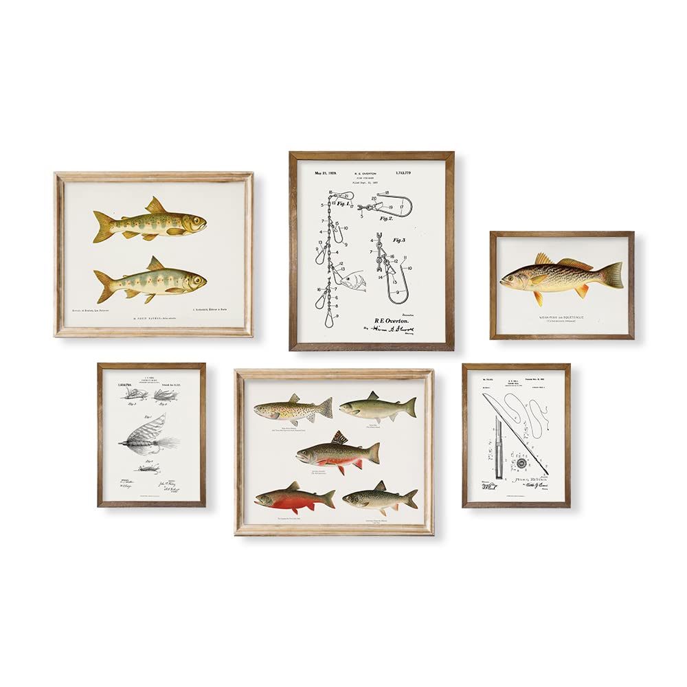 Angler Picture - Rustic Trout Bass Fish House Decor - Fishing Boat Art - Fishing Rod Reel Lure Poster - Vintage Fishing Decor - Fishing Accessories Patent Print - Gift for Fisherman - Lake House Décor