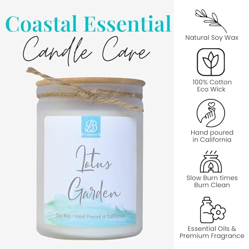 BB Candles Coastal Essentials Natural Soy Hand Poured Candle, Lotus Garden Scent, Fragrant Coastal Candle with Strong Scents, Artisan Candle, 12oz, 90+ Hours Burn Time