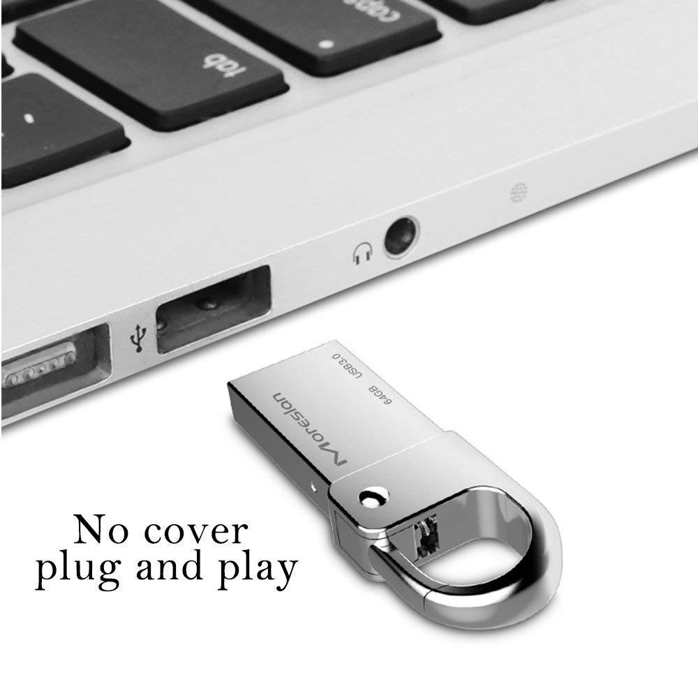 64GB USB Flash Drive, Moreslan USB 3.0 Flash Drive Keychain USB Stick Waterproof Aluminum Memory Stick Pen Drive High Speed for Computers Tablets and Other USB Devices - Silver