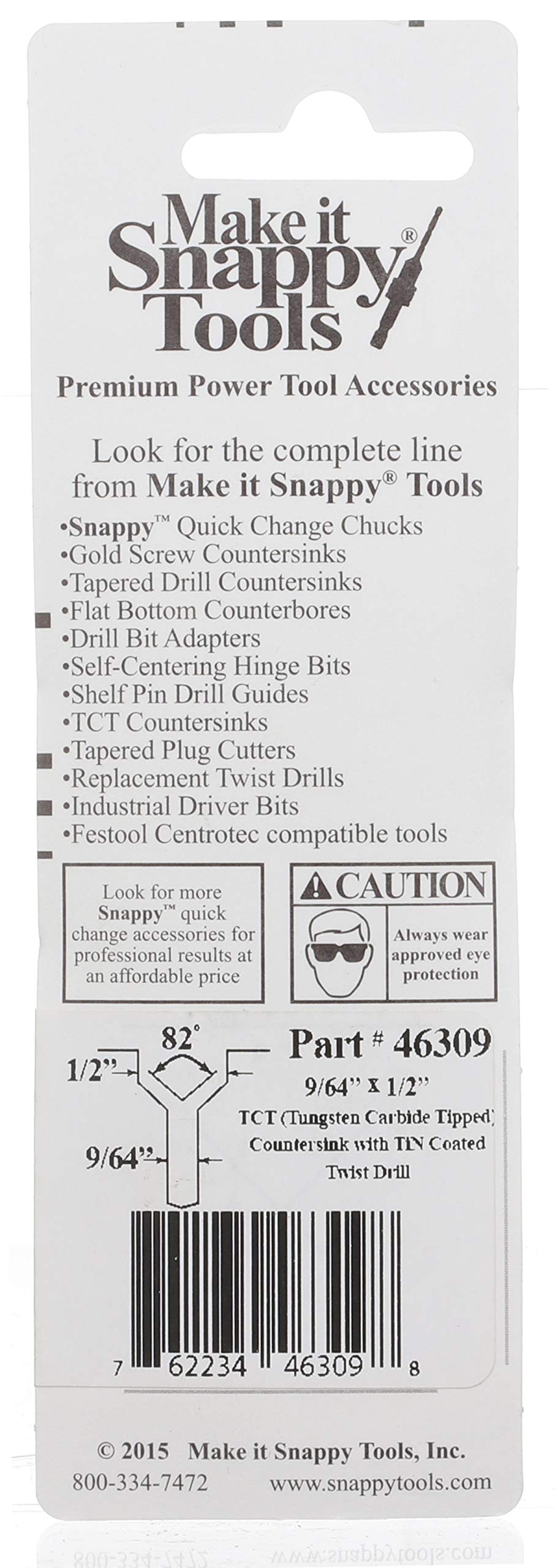 Make it Snappy Tools 9/64 Inch x 1/2 Inch Tungsten Carbide Tipped Countersink with TiN Coated Parabolic Flute Twist Drill #46309