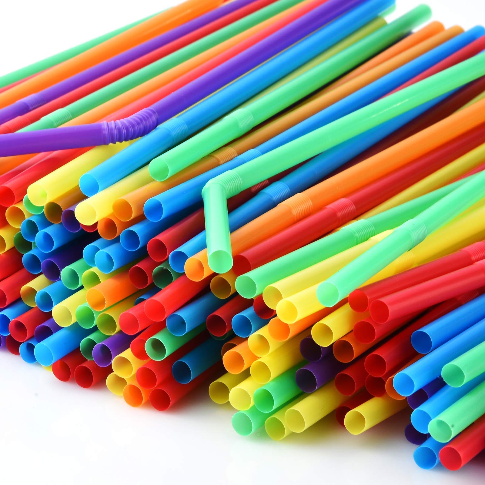 ALINK 200 Extra Long Flexible Straws + 500 Solid Color Party Straws