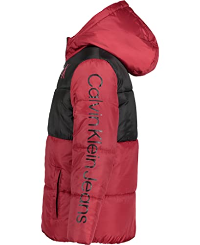 Calvin Klein Boys' Heavyweight Hooded Bubble Jacket with Polar Fleece Lining, Red Carpet, 5