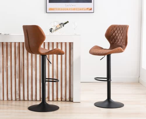 EALSON Swivel Bar Stools Set of 2 Modern Counter Height Barstools PU Leather Bar Chairs with Back Adjustable Kitchen Island Stools for Home Bar/ Dining Room, Brown