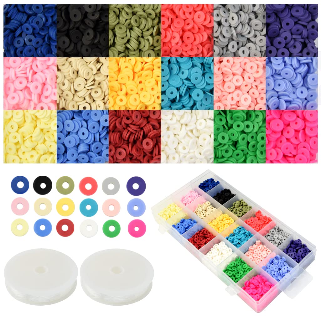 4500Pcs Clay Beads for Bracelets Making Mini Clay Beads Flat Clay Beads Clay Bead Set DIY Clay Beads Clay Bead Kit for Bracelet Making Jewelry Necklace DIY