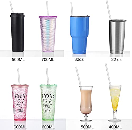 ALINK 12 Reusable Black Straws + 12 Clear Glitter Straws