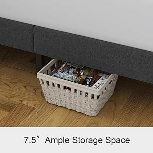 Molblly King Bed Frame Upholstered Platform with Headboard and Strong Wooden Slats,Non-Slip and Noise-Free,No Box Spring Needed, Easy Assembly,Dark Gray