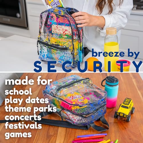 Aussa Heavy Duty Clear Backpack, Clear Bag Stadium Approved for School, Concerts, Games, Small Backpack 12x6x12 Clear Stadium Bag, Clear Backpack for Girls, Boys, Adults Bookbag - Paint Splatter