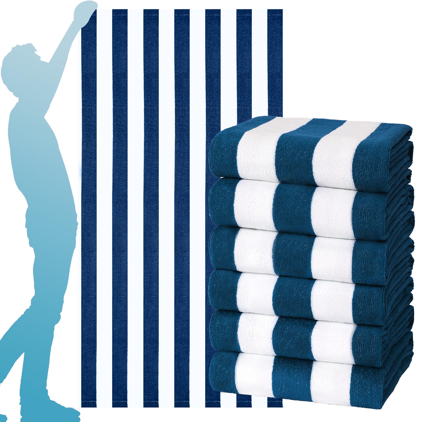 6 Packs Oversized 72x40 Inch Stripe Beach Towel Thin Terry Set XL Extra Large Big Clearance Pool Travel Accessories Essentials Soft Super Absorbent Swim Bath Towels Bulk Men Women Adults Gift