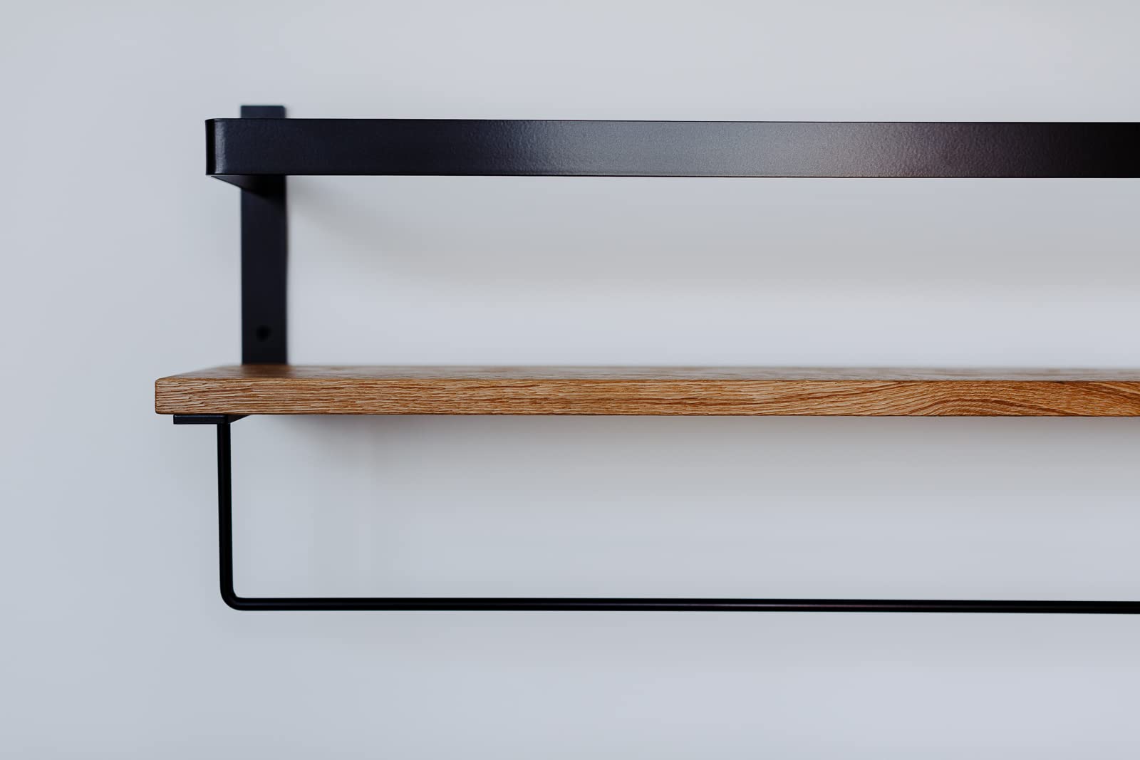 Wood Floating Shelves with Metal Towel Bar, Oak Kitchen Wall Storage Towel Rack, Bathroom Towel Holder, Wall Mounted Steel Towel Rack ETHIMO Bold I